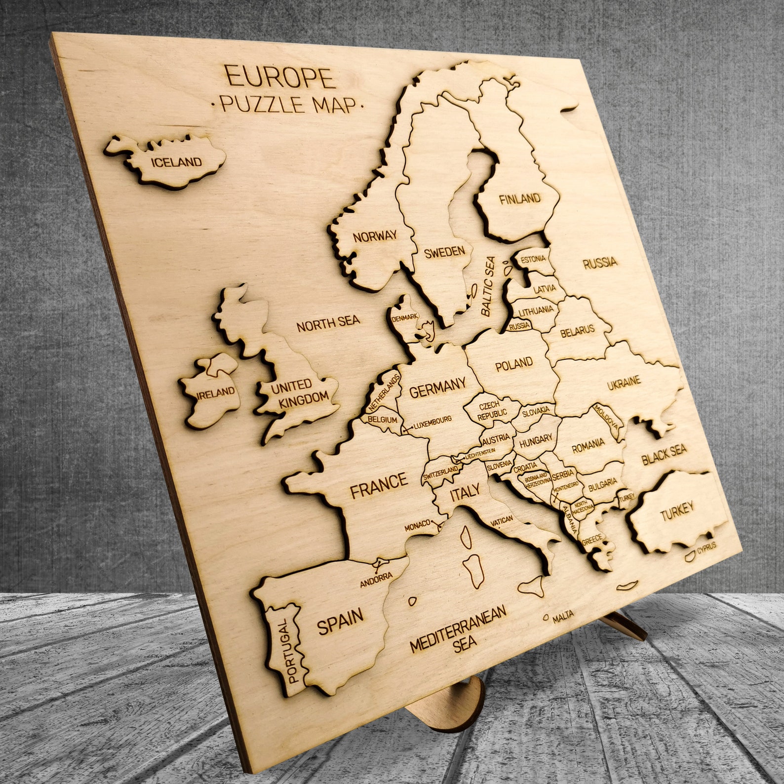 Map of Europe Wood Puzzle, 3D Laser Cut Geographic Art for Adult ...
