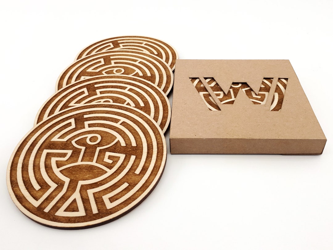 Westworld Maze Engraved Wood Coasters Table Decoration Set of - Etsy