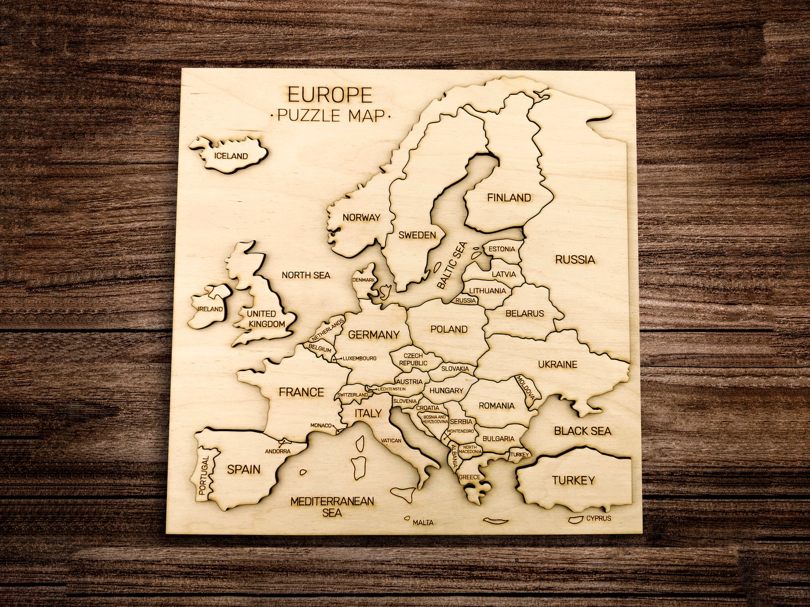 Map of Europe Wood Puzzle, 3D Laser Cut Geographic Art for Adult ...