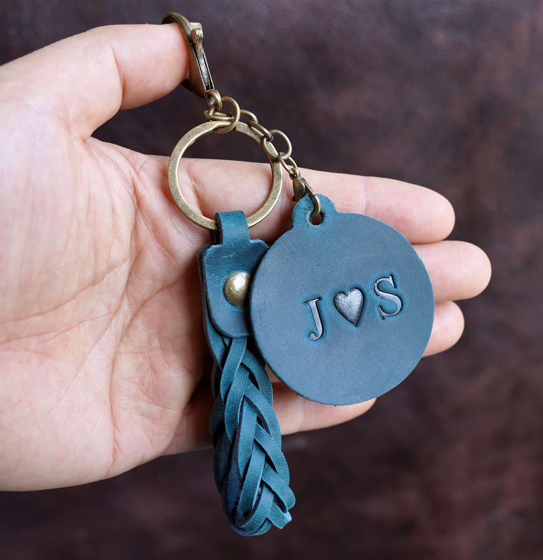 Unique Handmade Leather Keychain for Car Key | Customized Initials ...