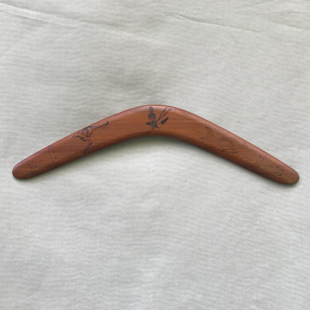 Large Vintage Burnt Wood Boomerang, Etched Wood Boomerang, Australian ...
