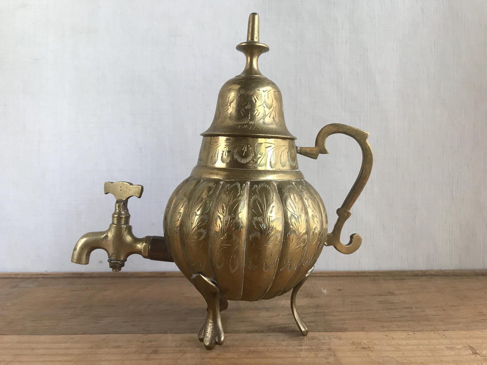 Vintage Footed Brass Indian Teapot, Ornately Decorated Teapot, Etched ...