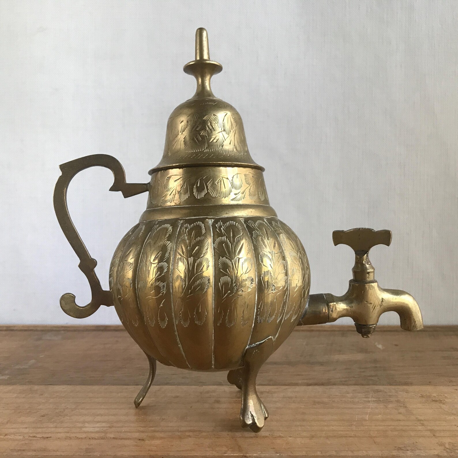 Vintage Footed Brass Indian Teapot, Ornately Decorated Teapot, Etched ...