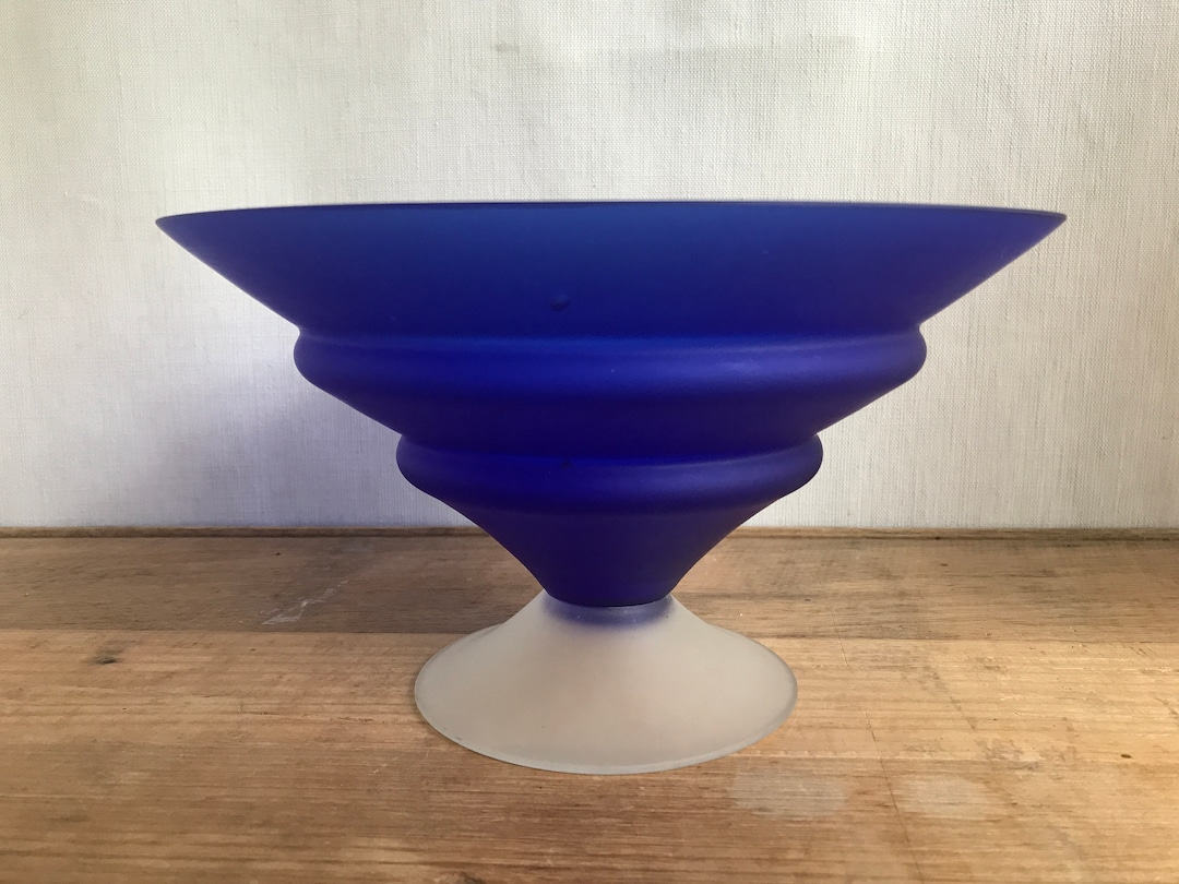 Vintage Memphis Style Satin Glass Bowl, Tiered Cobalt Blue Glass Bowl ...