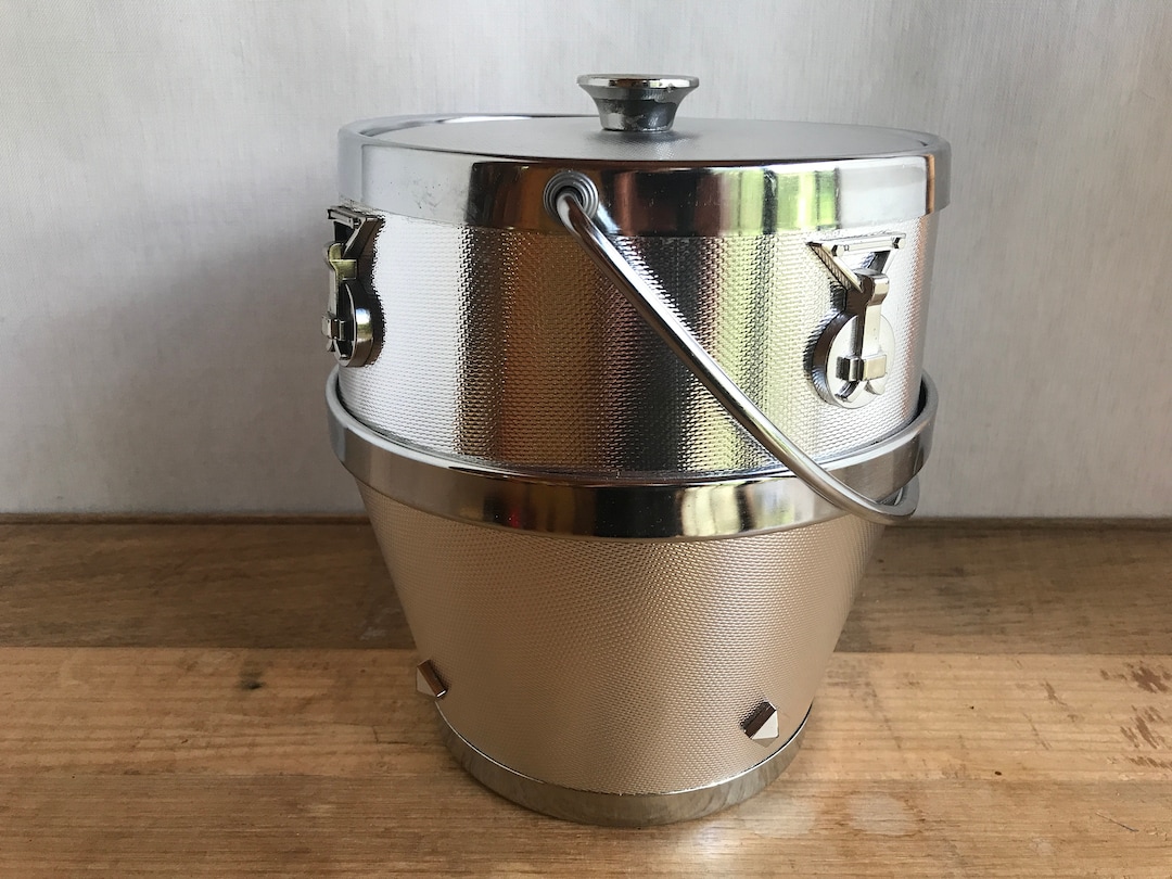 Mid Century Metal Ice Bucket, Chrome Ice Bucket With Lid, Atomic Age ...