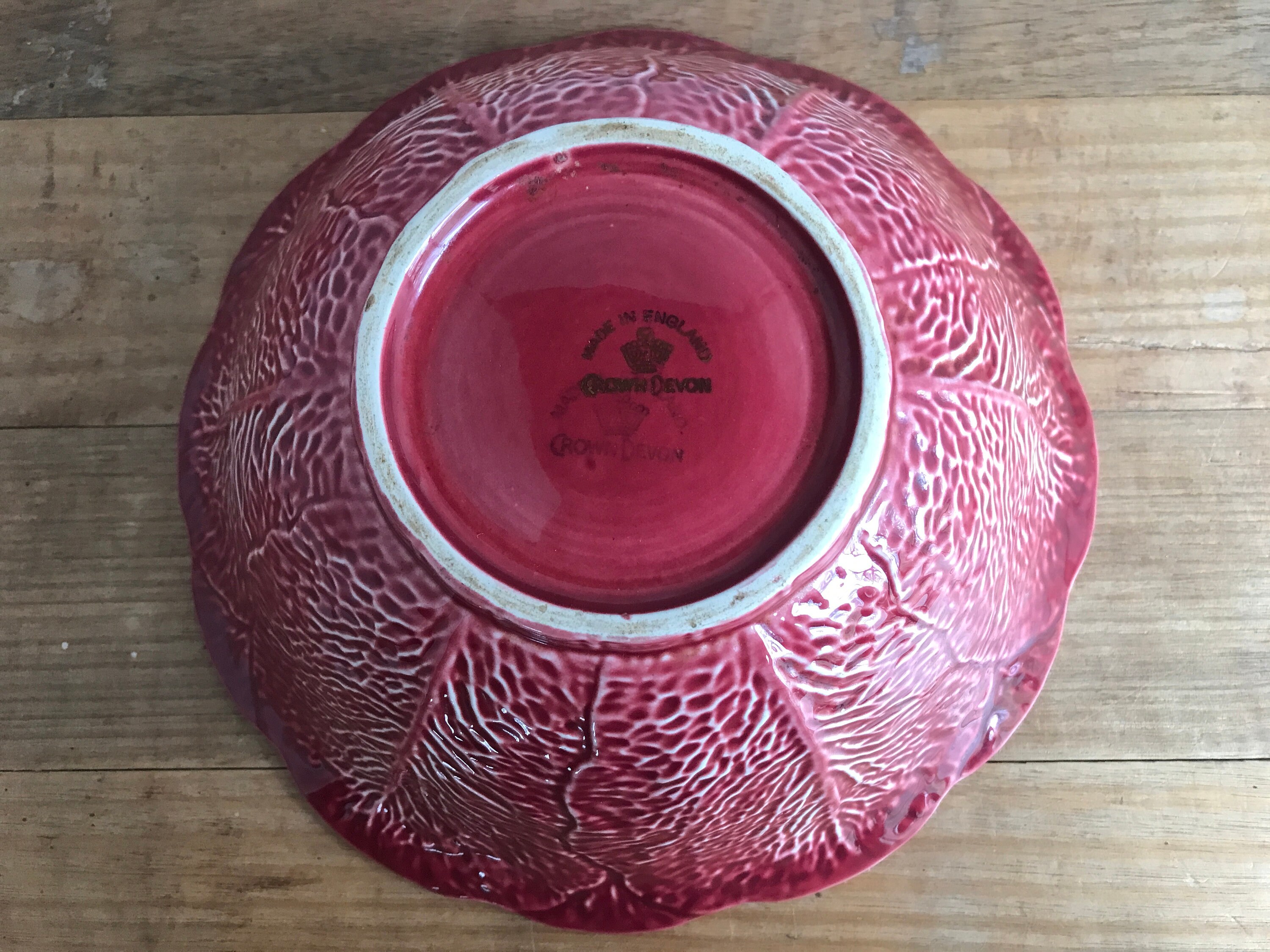 Vintage Crown Devon Cabbage Leaf Bowl, Burgundy Colour, Majolica ...