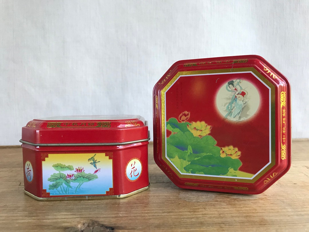 Pair of Red Chinese Tins, Octagonal Tins, Tea Caddies, Oriental Design ...