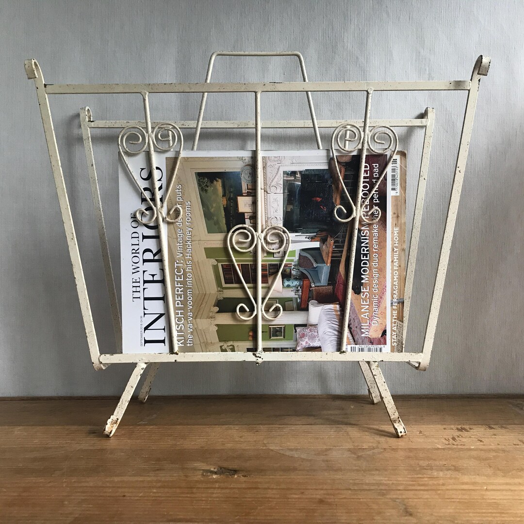 Vintage Wrought Iron Magazine Rack, Metal Magazine Rack, Newspaper ...