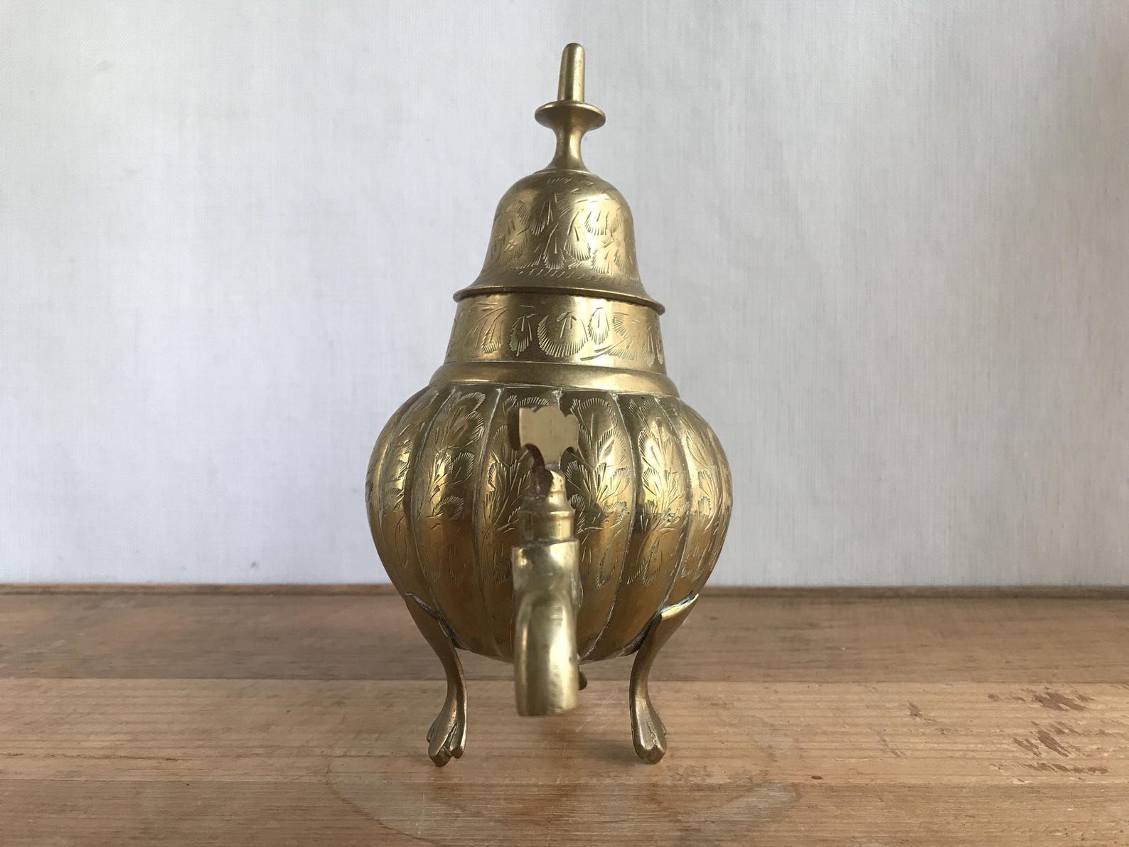 Vintage Footed Brass Indian Teapot, Ornately Decorated Teapot, Etched ...