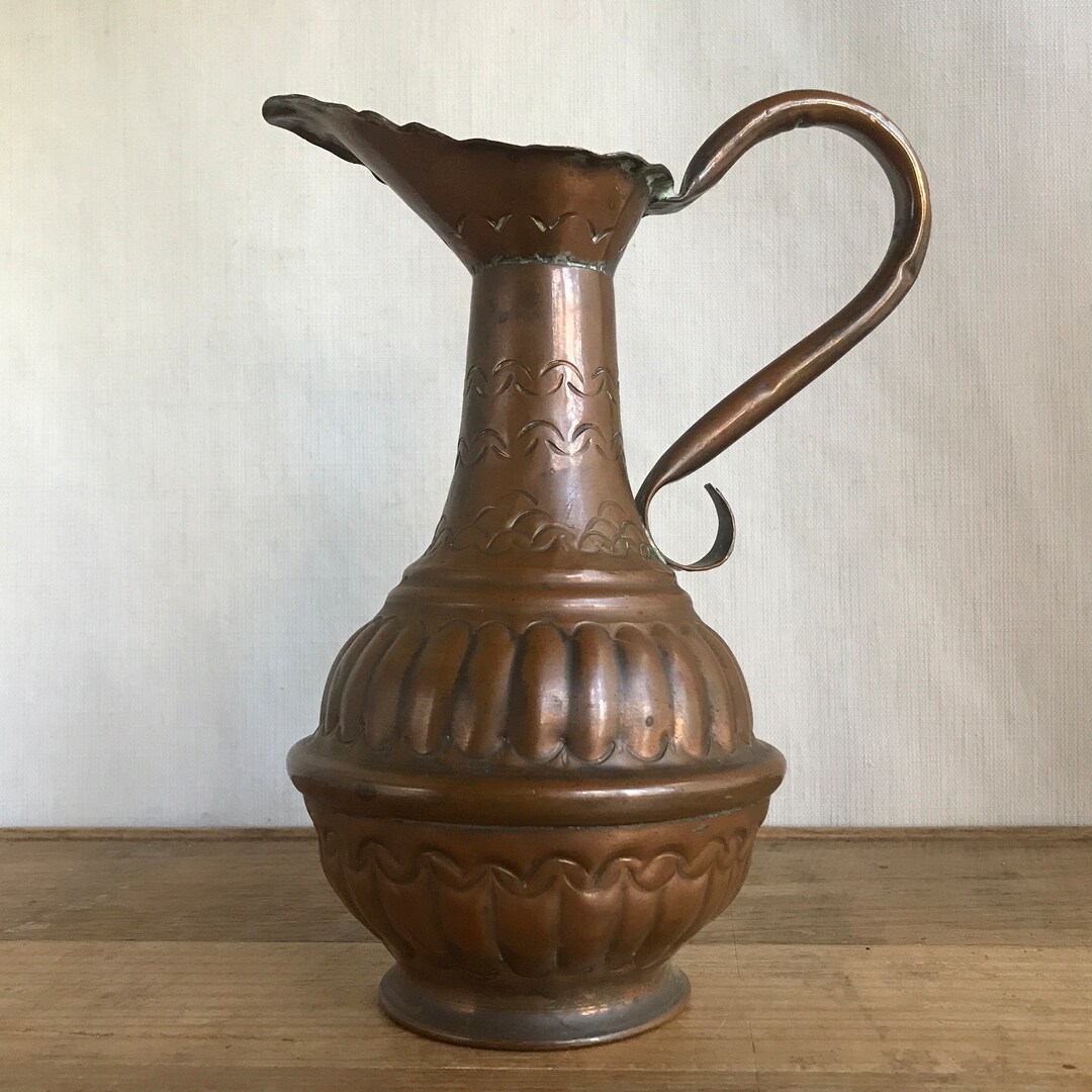 Vintage Copper Pitcher, Egyptian Style Pitcher, Handmade, Rustic Copper ...
