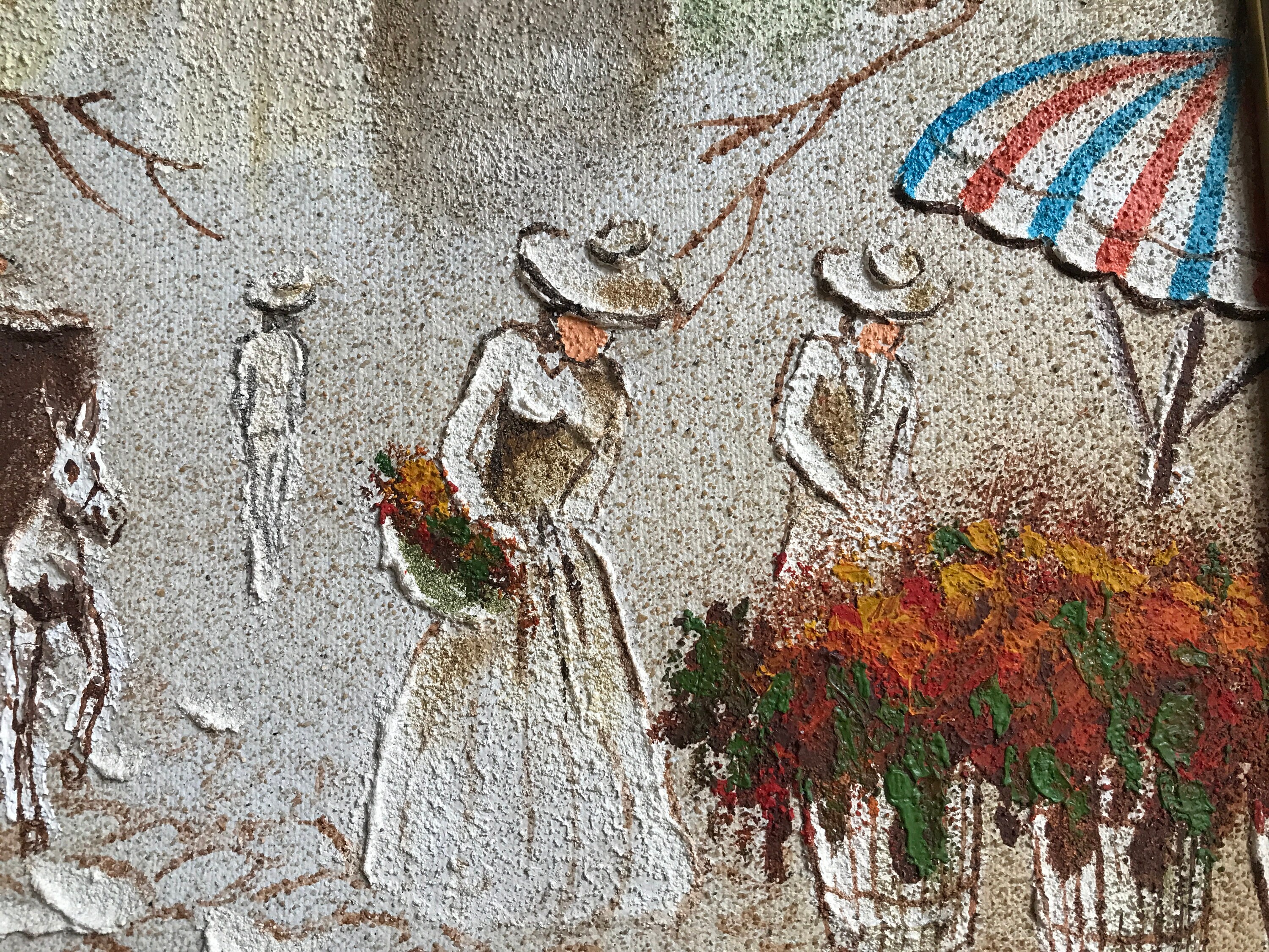 Vintage Framed Sand and Oil Painting, Boris Chezar Artist, Street Scene ...