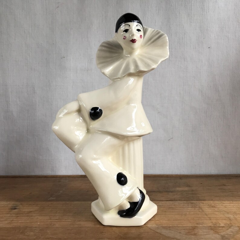 Vintage Pierrot Porcelain Figurine, French Mime Clown, Art Deco Style ...
