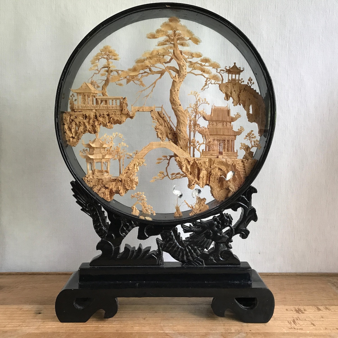 Large Vintage Chinese Cork Diorama, Chinese Cork Sculpture, Fuzhou Cork ...
