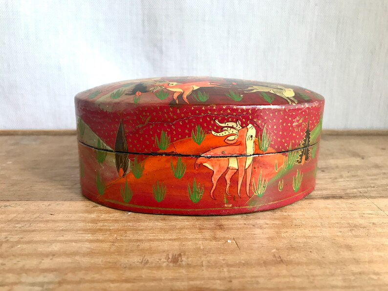 Vintage Kashmiri Trinket Box Paper Mache Jewellry Box - Etsy