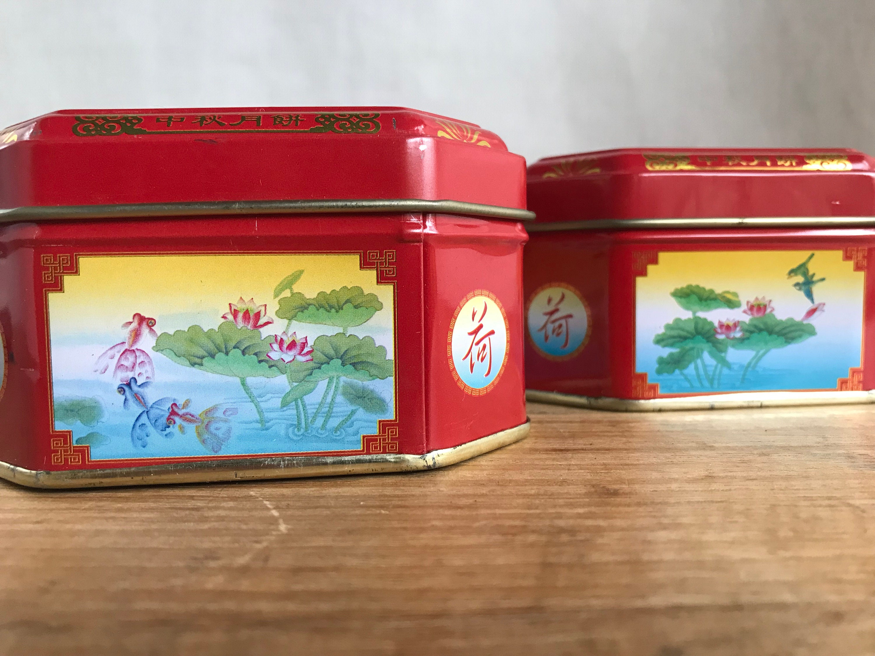 Pair of Red Chinese Tins Octagonal Tins Tea Caddies - Etsy