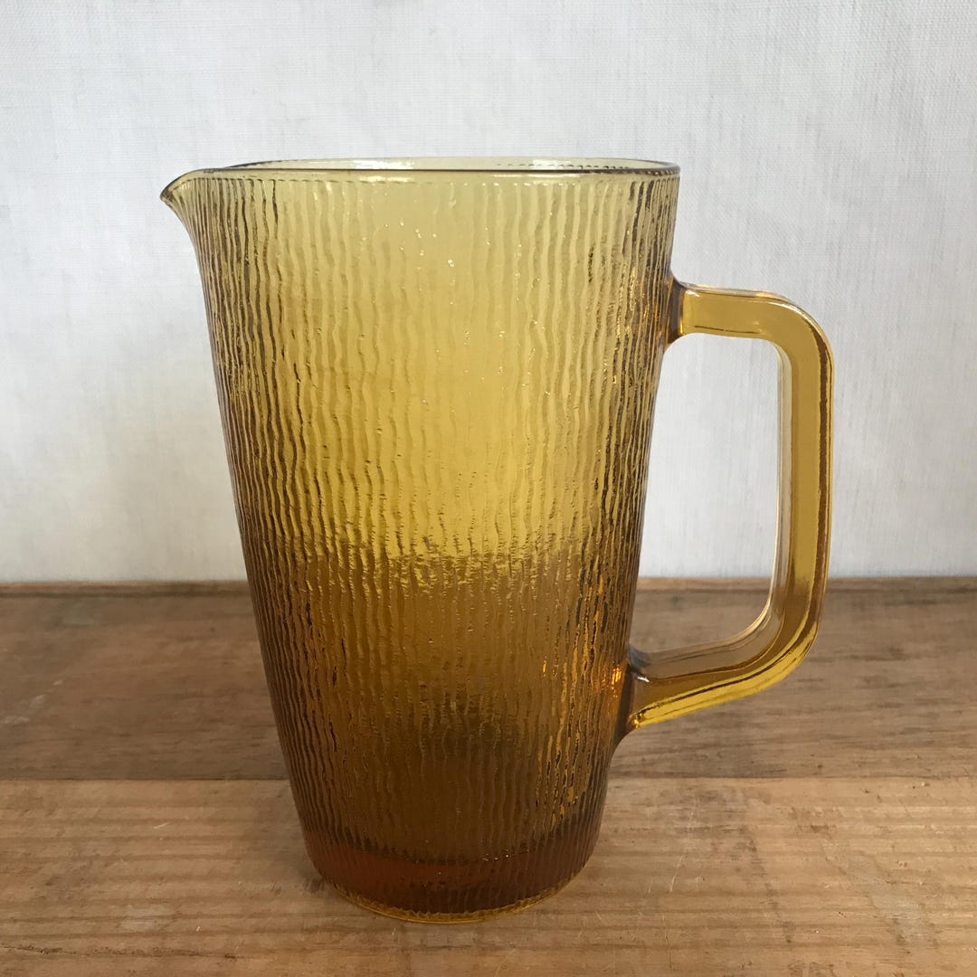 Vintage Crown Corning Kaaru Glass Jug, Thick Textured Glass Pitcher ...