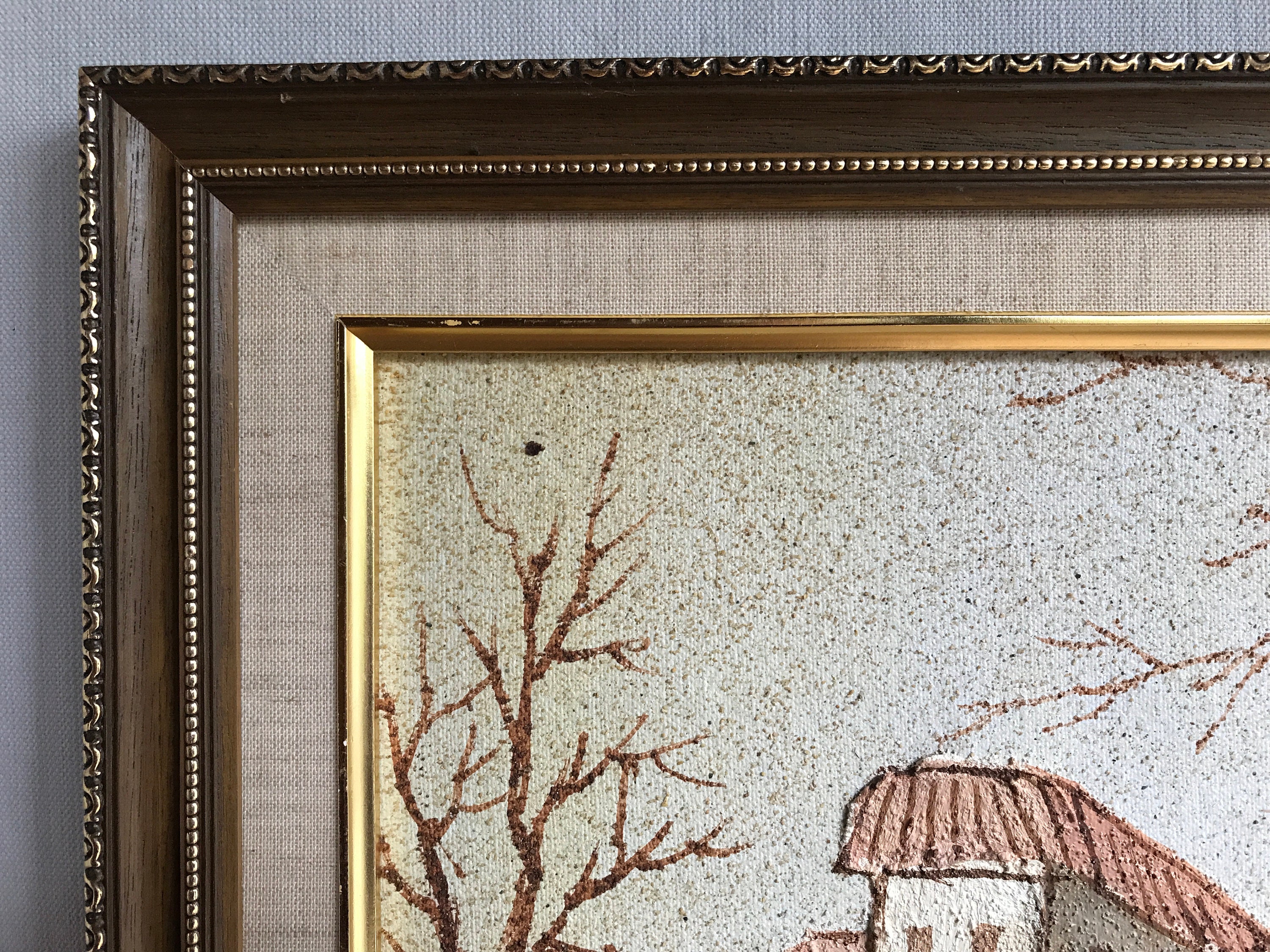 Vintage Framed Sand and Oil Painting, Boris Chezar Artist, Street Scene ...