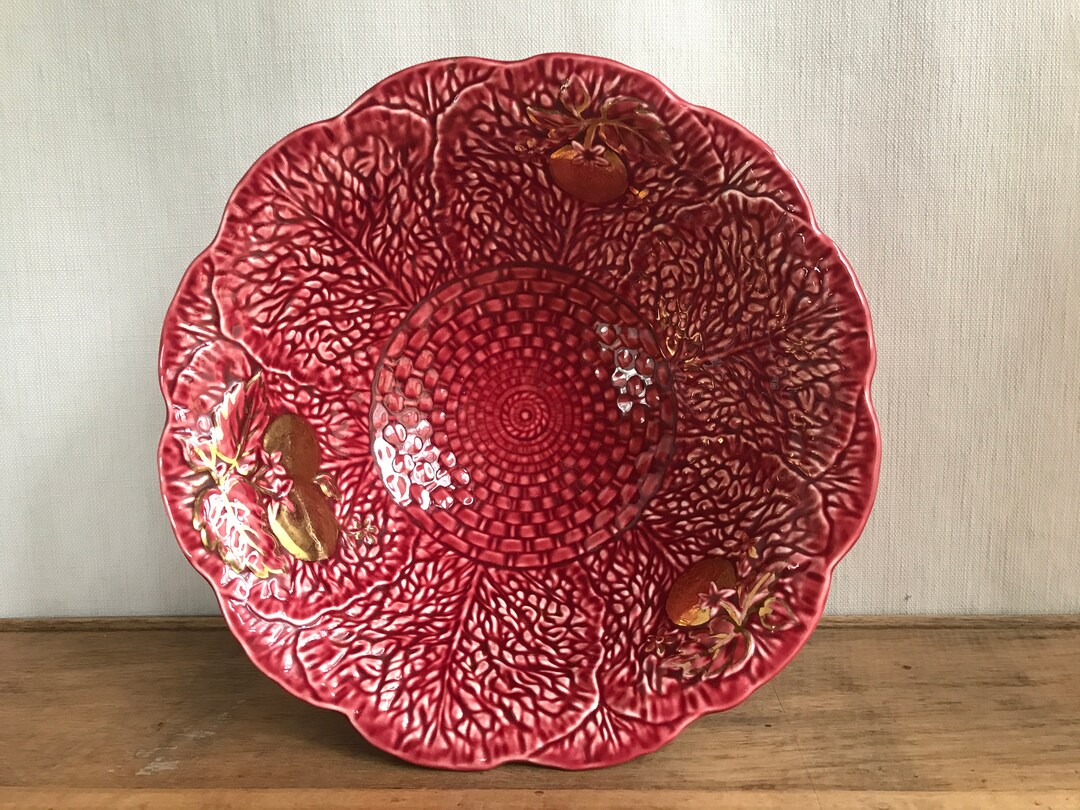 Vintage Crown Devon Cabbage Leaf Bowl, Burgundy Colour, Majolica ...