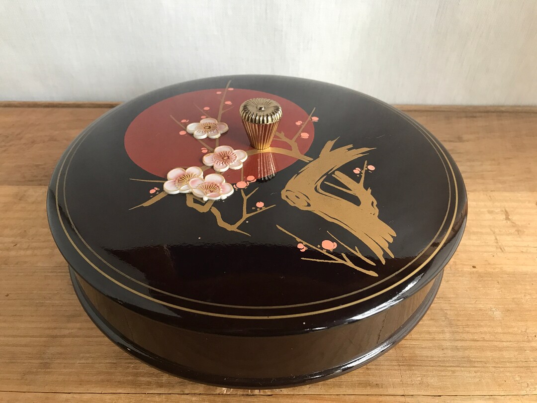 Vintage Japanese Lacquerware, Pedestal Serving Tray With Lid, Retro ...
