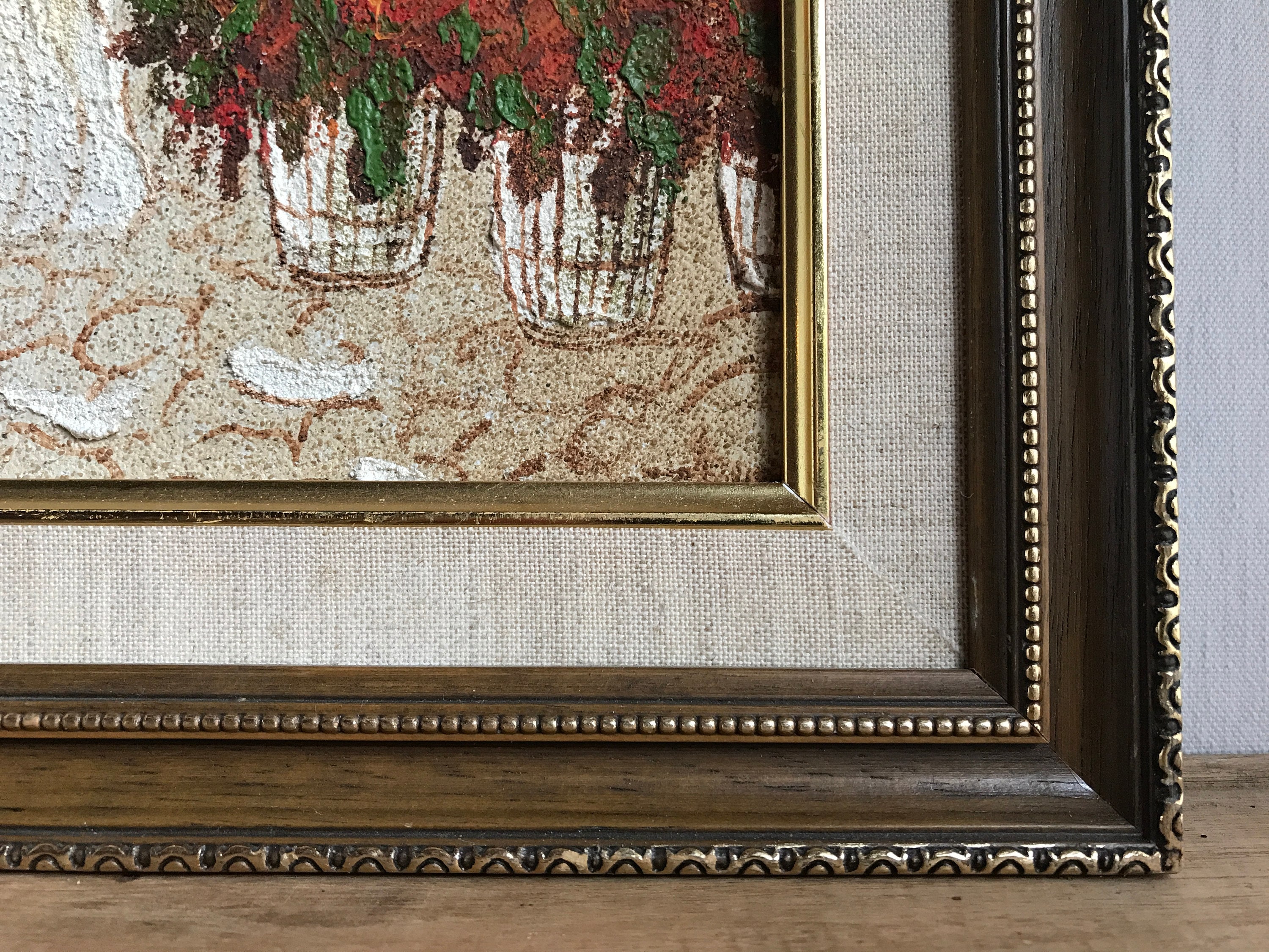 Vintage Framed Sand and Oil Painting, Boris Chezar Artist, Street Scene ...