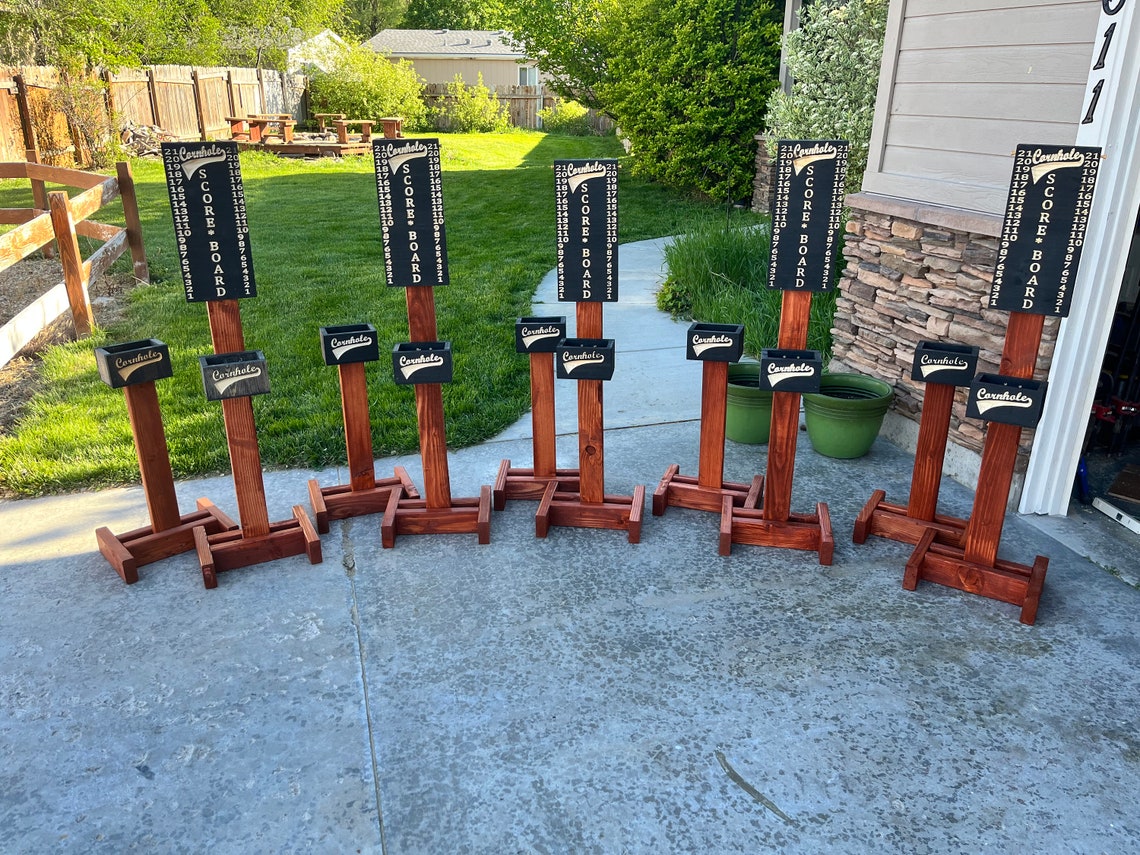 Wooden Cornhole Scoreboard With Cup Holders | Rustic Yard Game ...