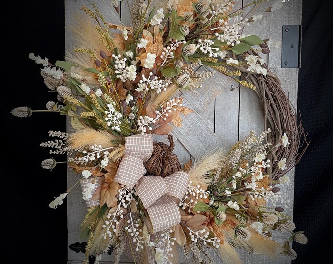 Fall Wreath, Fall Grapevine Wreath, Neutral Fall Wreath, BOHO Fall ...