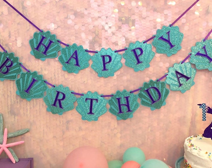 Mermaid Birthday Banner Mermaid Seashell Birthday Banner - Etsy