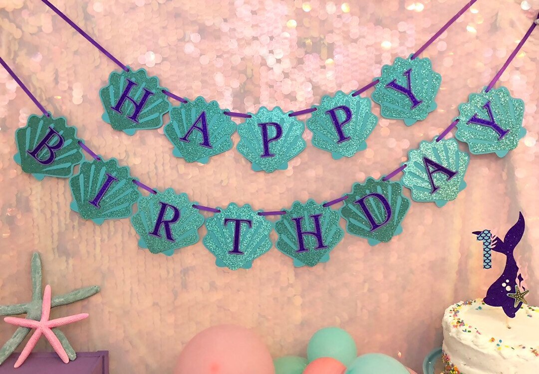 Mermaid Birthday Banner, Mermaid Seashell Birthday Banner, Mermaid ...