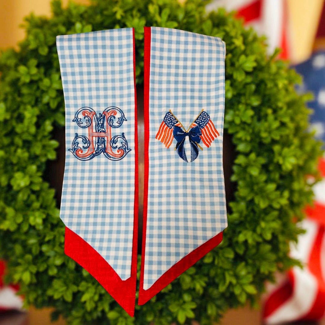 Patriotic Summer Wreath Sash, Blue Gingham & Summer Sashes - 4th of ...