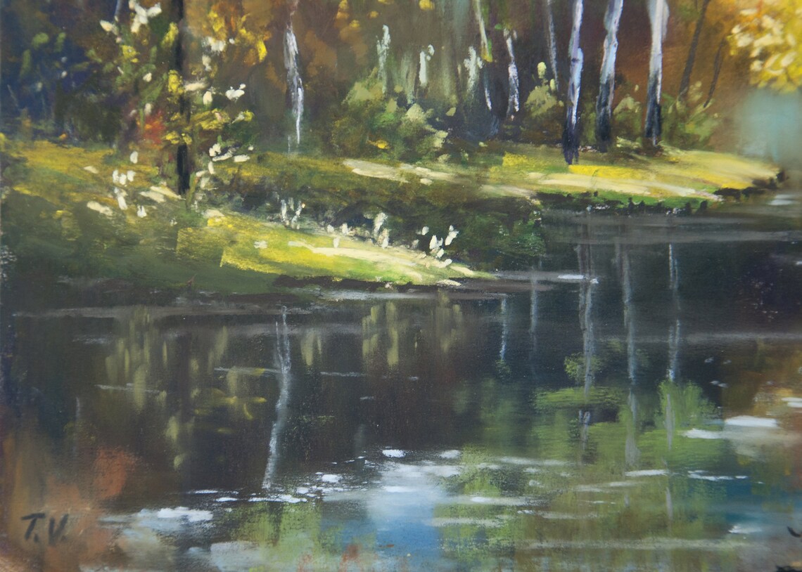 Forest Landscape Painting Original Art Pastel Painting Fall | Etsy