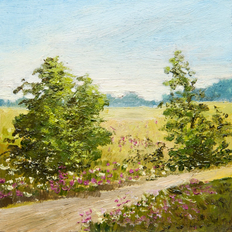 Country Landscape Oil Painting Original Art Flower Field - Etsy