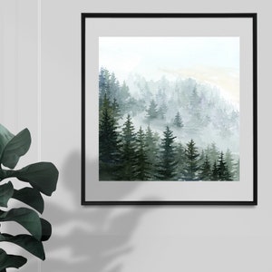 Digital File Forest Watercolor Painting Foggy Pine Trees Painting ...