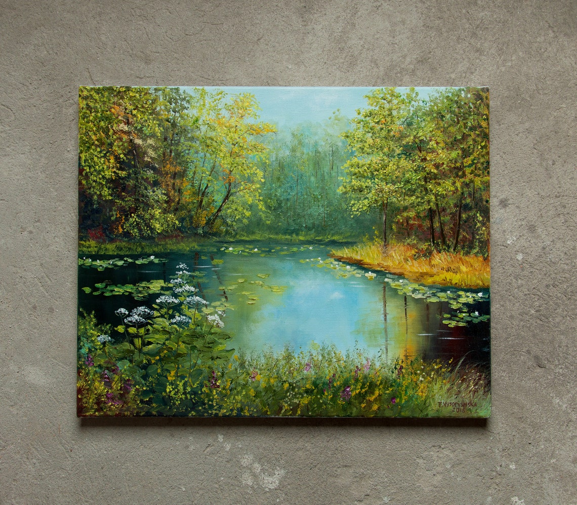 Forest Lake Landscape Oil Painting Original Art on Canvas - Etsy