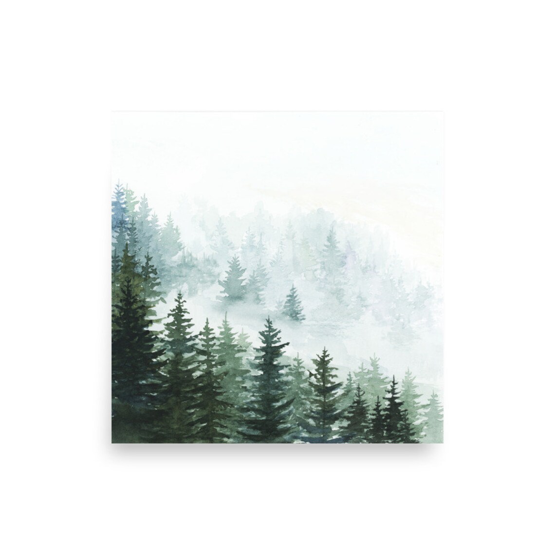 Foggy Forest Watercolor Painting: Misty Pine Tree Landscape Print - Etsy