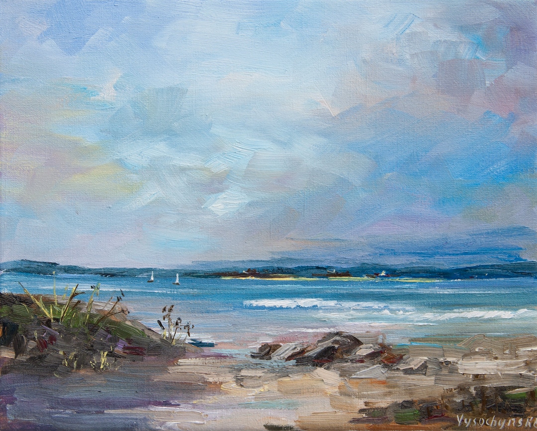 Original Seascape Oil Painting: Beach Stones, Sand & Waves - Etsy