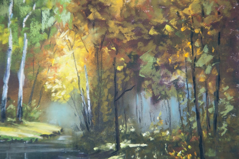 Forest Landscape Painting Original Art Pastel Painting Fall | Etsy