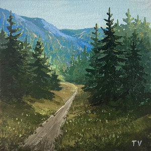 Forest Landscape Painting Original Art Acrylic Painting Mountains Green ...