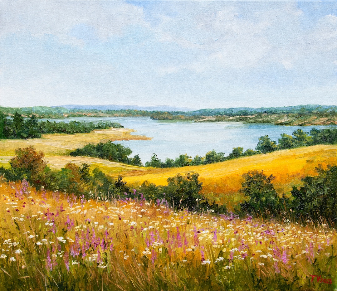 Country Landscape Oil Painting Original Art on Canvas Flower Fields ...