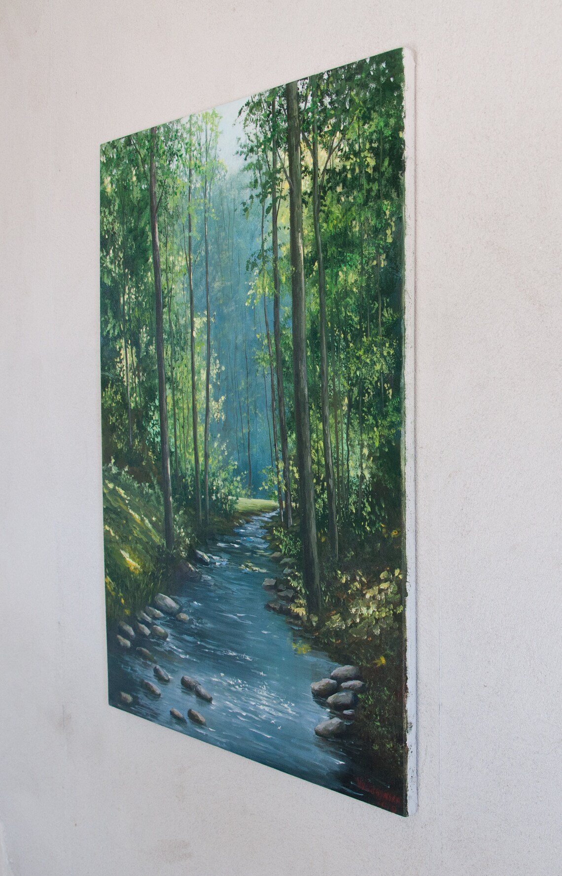 Stream in Forest Oil Painting Original Artwork on Canvas Large - Etsy