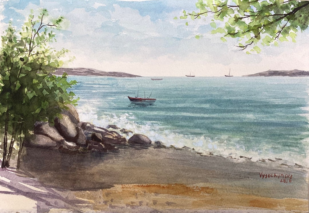 Sea Watercolor Painting Seascape Original Art Blue Watercolour ...