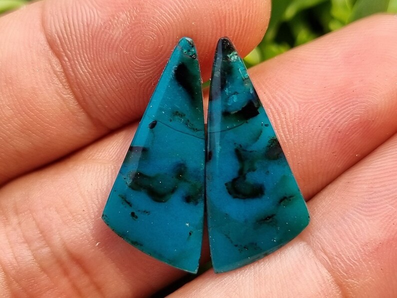 Gem Silica Chrysocolla Cabochon Pair: Indonesian Gemstone (25x11x4 Mm ...