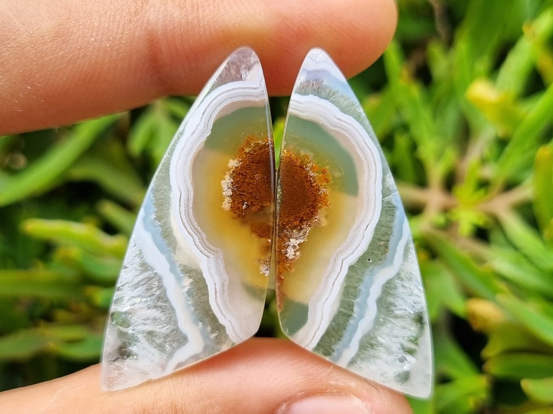 Scenic Moss Agate With Orbicular Pattern Pair Scenic Orbicular Moss ...