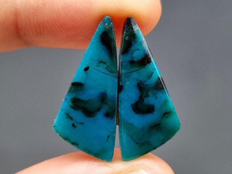 Gem Silica Chrysocolla Cabochon Pair: Indonesian Gemstone (25x11x4 Mm ...