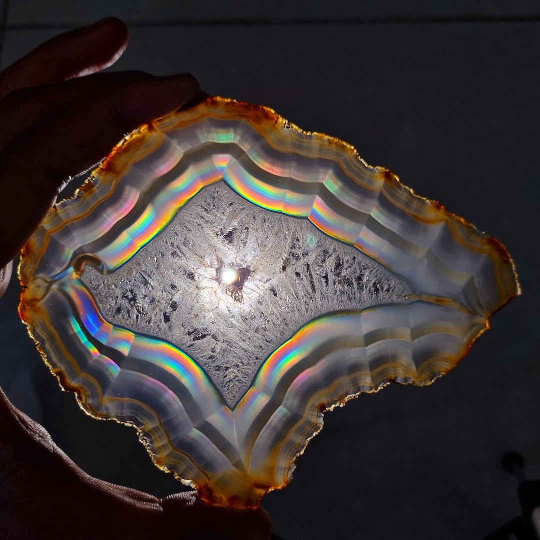 Big Rainbow Iris Agate Slice - Collectible Gemstone - Indonesia Rare ...
