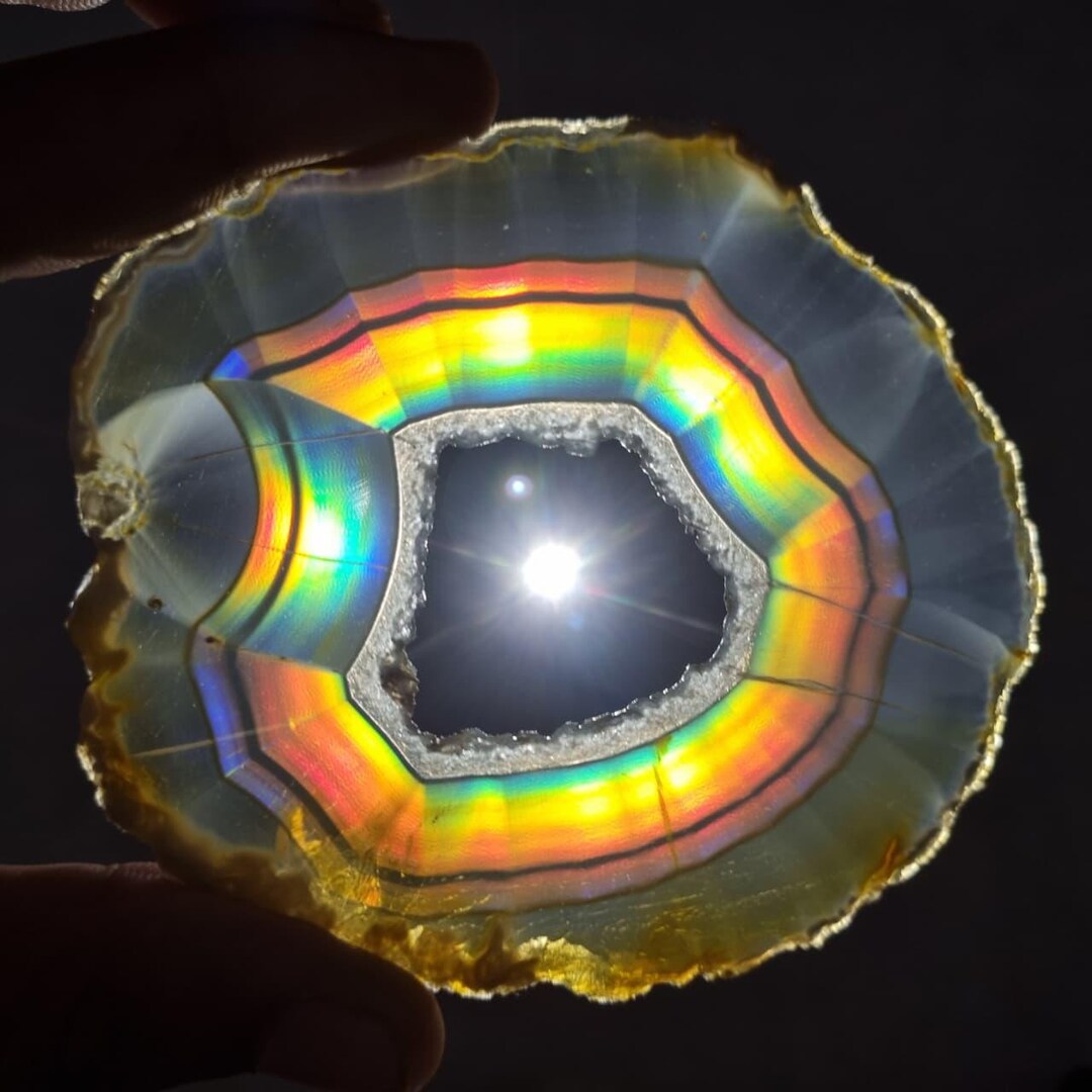 Rainbow Iris Agate Slice: Indonesian Gemstone Display (79x87x2mm) - Etsy