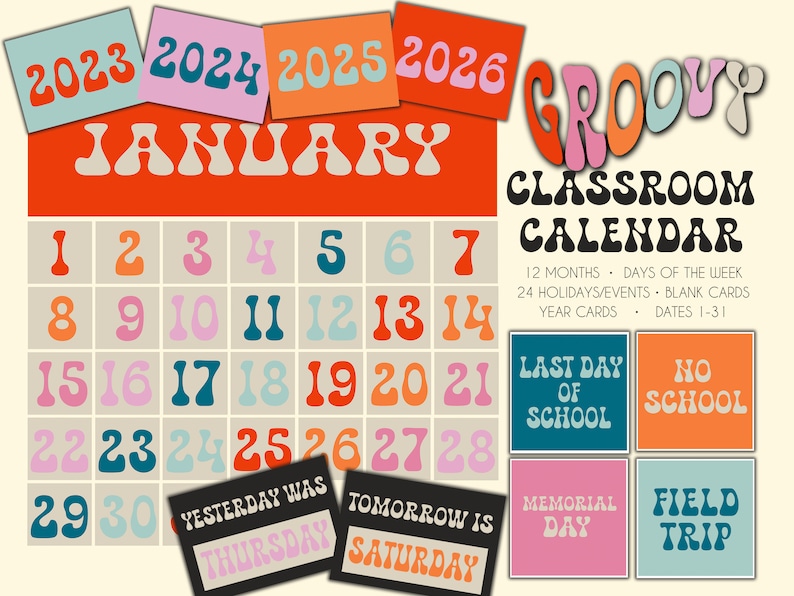 Groovy Retro Classroom Calendar Decor - Etsy