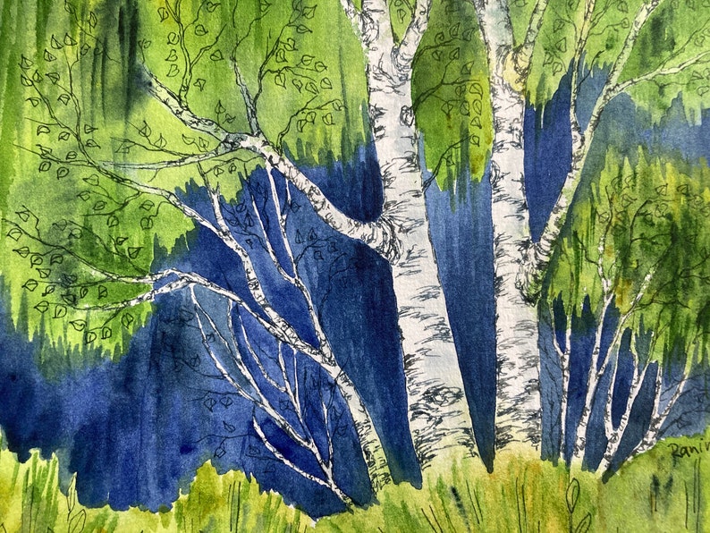 Original Watercolor Painting of Birch Trees in the Spring Forest ...