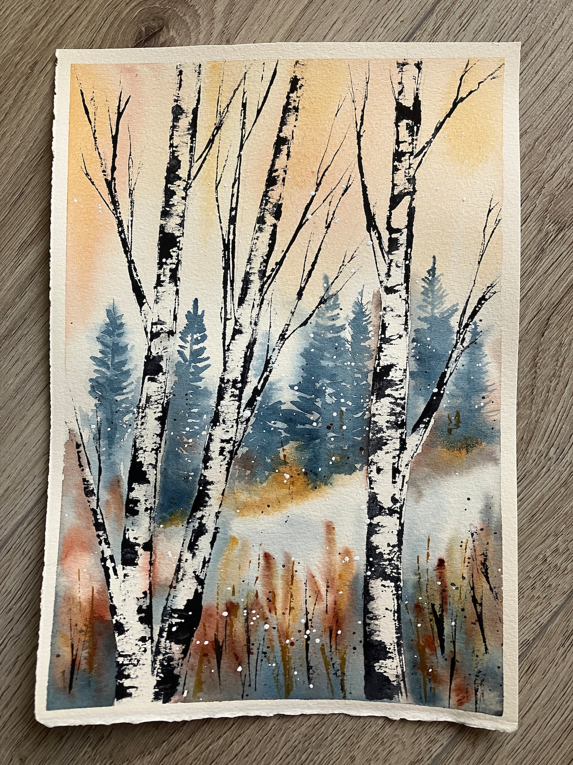 Original Watercolor Painting, Birch Trees, Forest, Nature, Snow, Winter ...