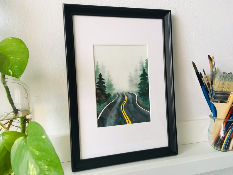 Original Waterolor Painting of a Winding Road Disappearing in the Fog ...