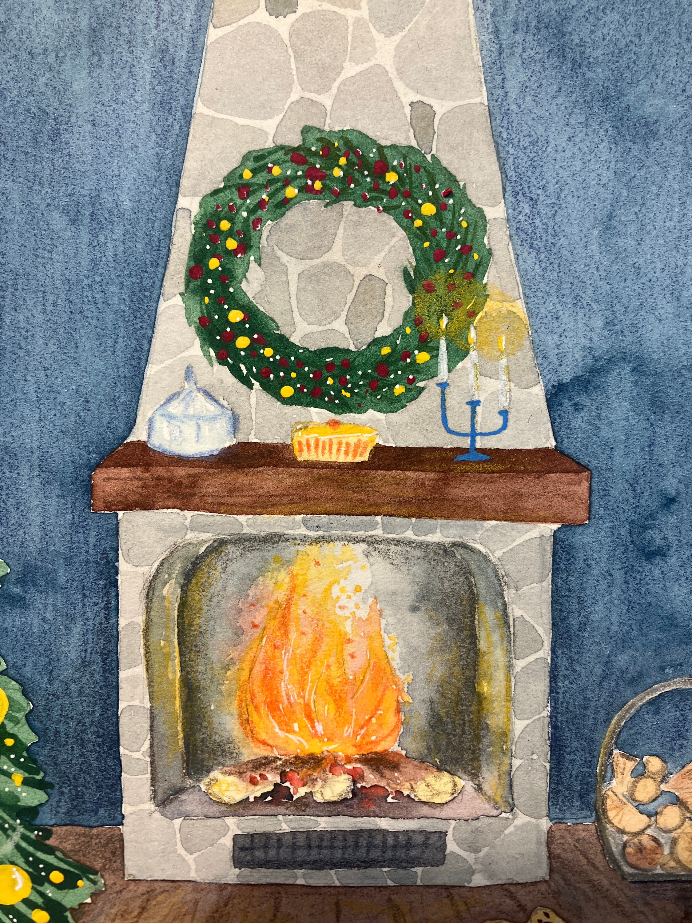 Original Christmas Illustration, Mixed Media, Watercolor, Pencils ...